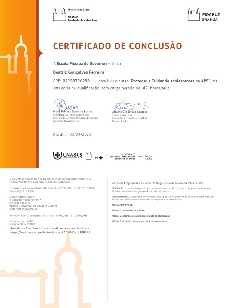 Certificado Proteger e Cuidar de Compressed | PDF