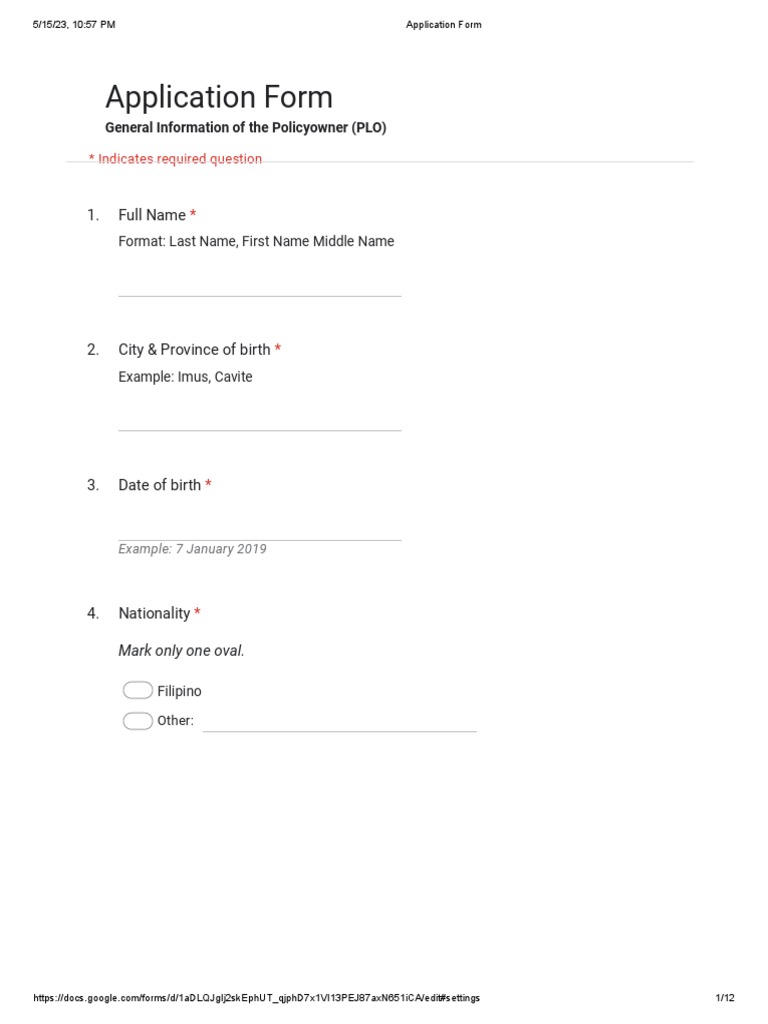 Application Form - Google Forms | PDF | Economies