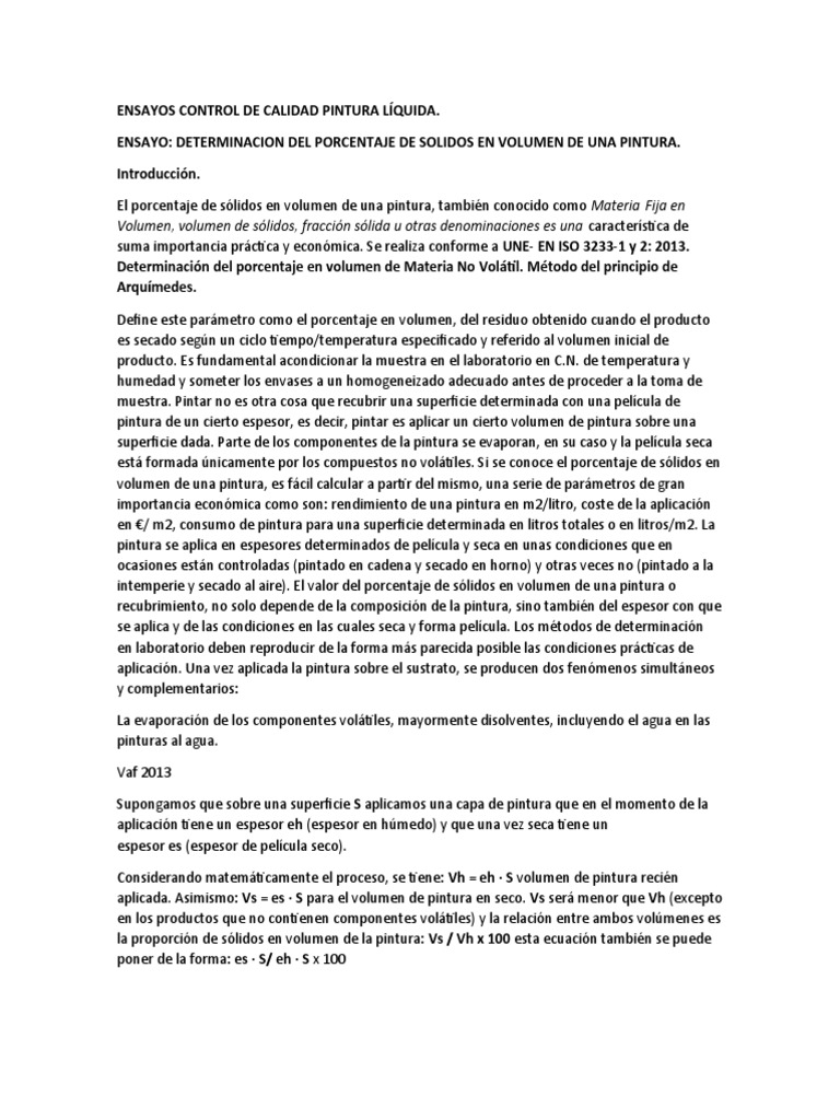 Ensayos Control de Calidad Pintura Líquida | PDF | Pinturas | Volumen