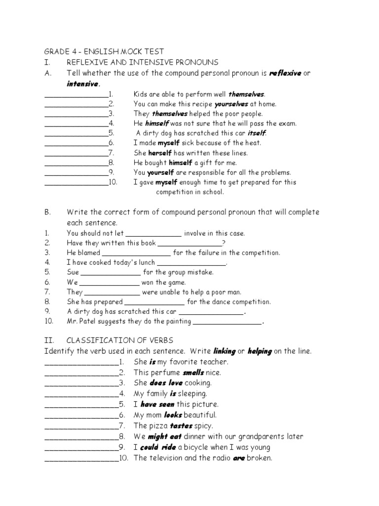 Grade 4 - Quarter 4 English Mock Test | PDF