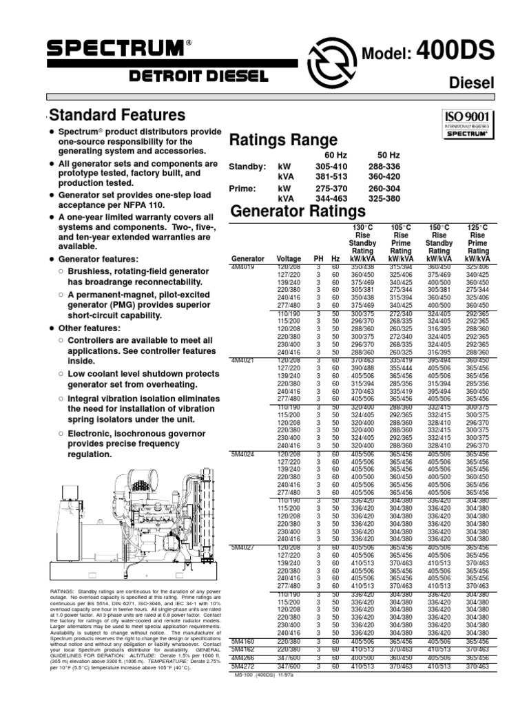 Detroit Diesel Spectrum 400DS60 Spec Sheet | PDF | Engines | Mechanical ...
