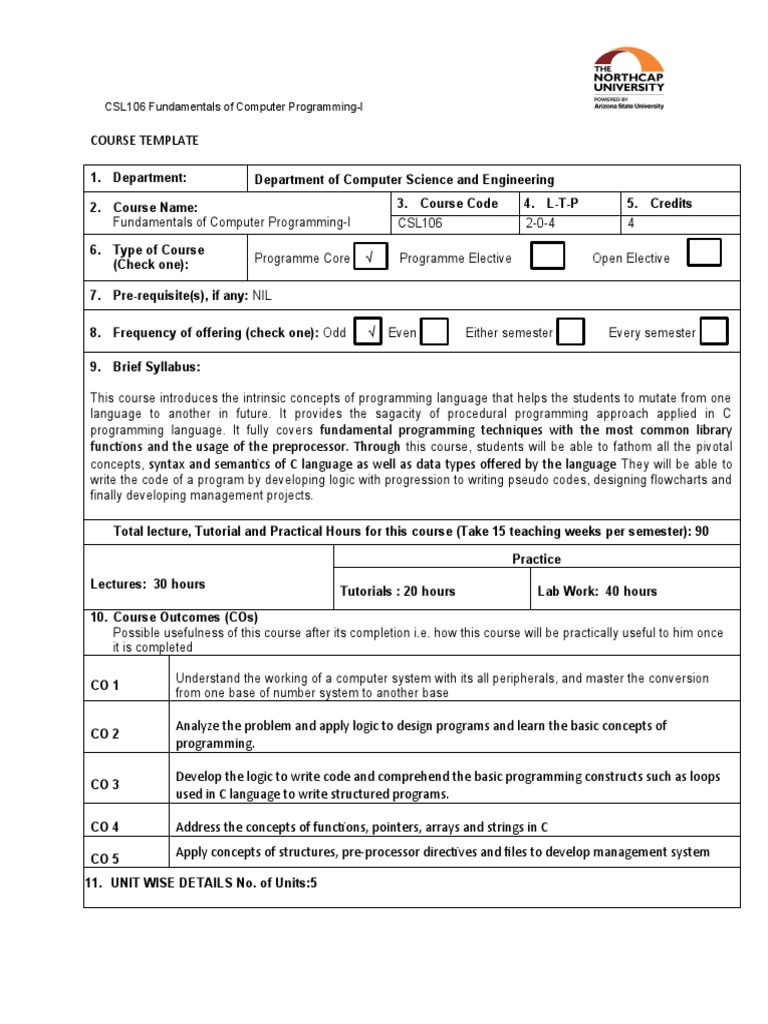 Focp-1 Syllabus-1-1 | PDF | Pointer (Computer Programming) | Computer Programming