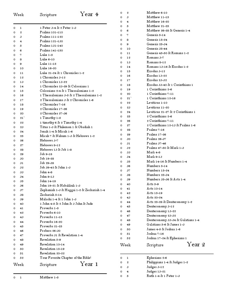 4 Year Bible Reading Schedule | PDF | Book Of Numbers | Book Of Proverbs
