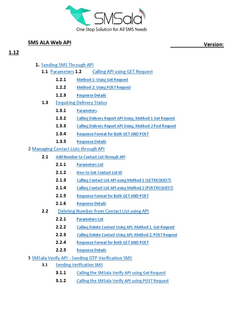 SMSala Updated API Document | PDF | Hypertext Transfer Protocol | Information Technology Management