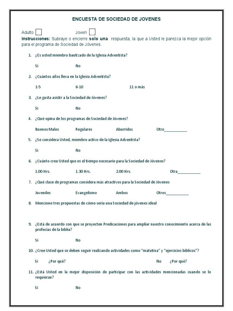 Encuesta de Sociedad de Jovenes | PDF