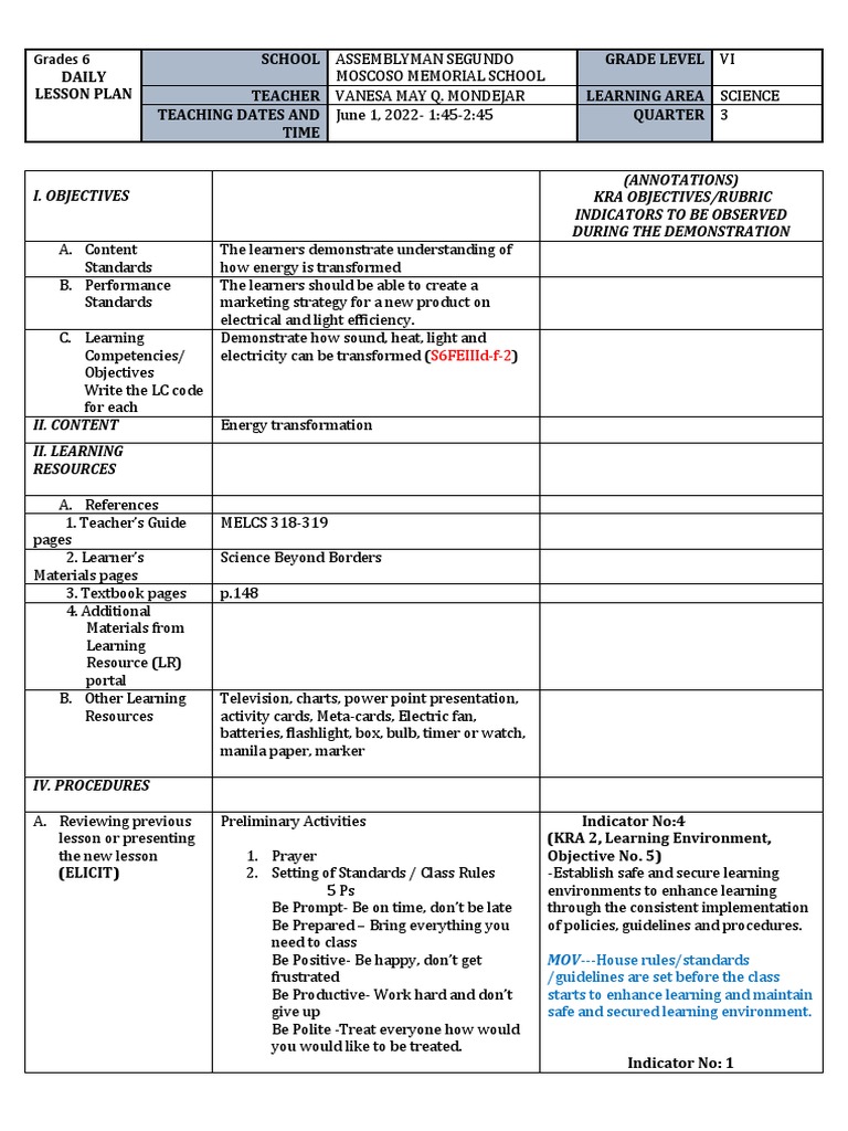 COT FOR TEACHER 1 3 SAMPLE WITH ANNOTATIONS Final | Download Free PDF | Learning | Pedagogy