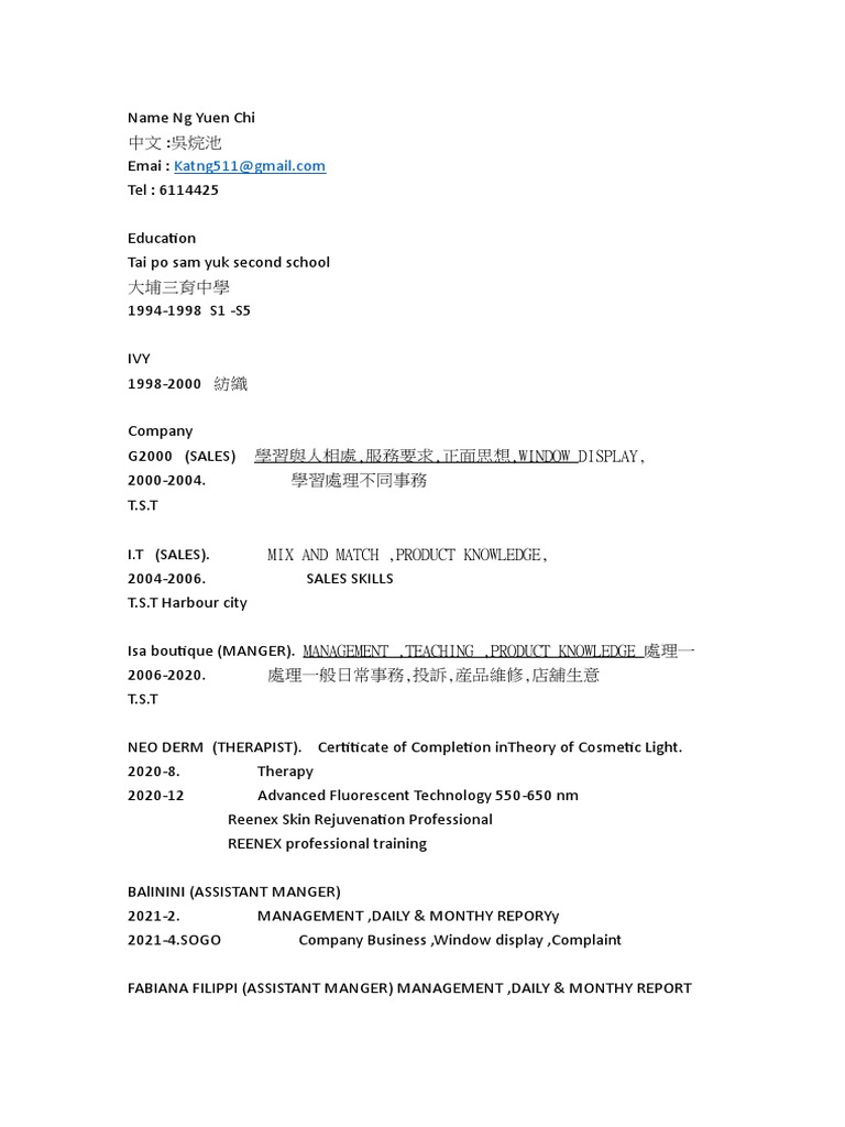 Name NG Yuen Chi | PDF