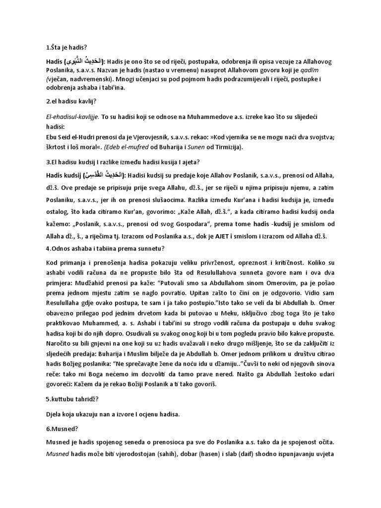 Skripta Za Prvu Parcijalu Terminologija Hadisa | PDF