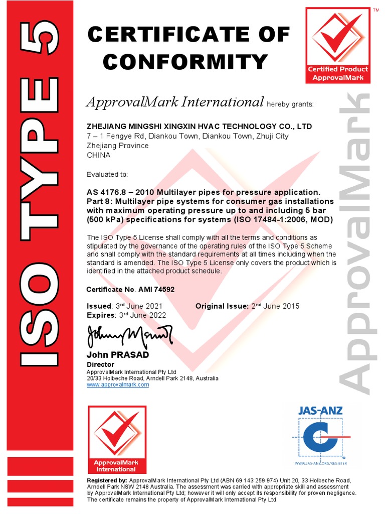 ISO Type 5 Certificate for Mingshi HVAC | PDF | Sports & Recreation