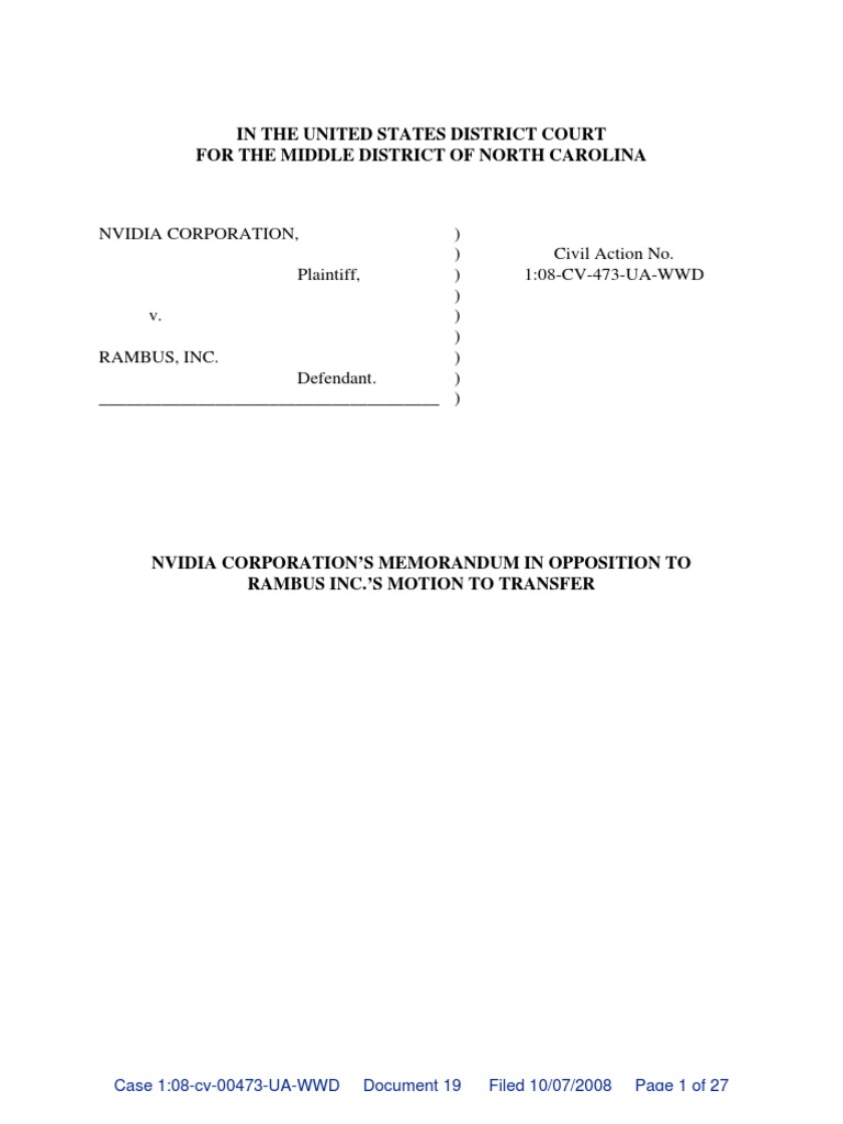 In The United States District Court For The Middle District of North ...