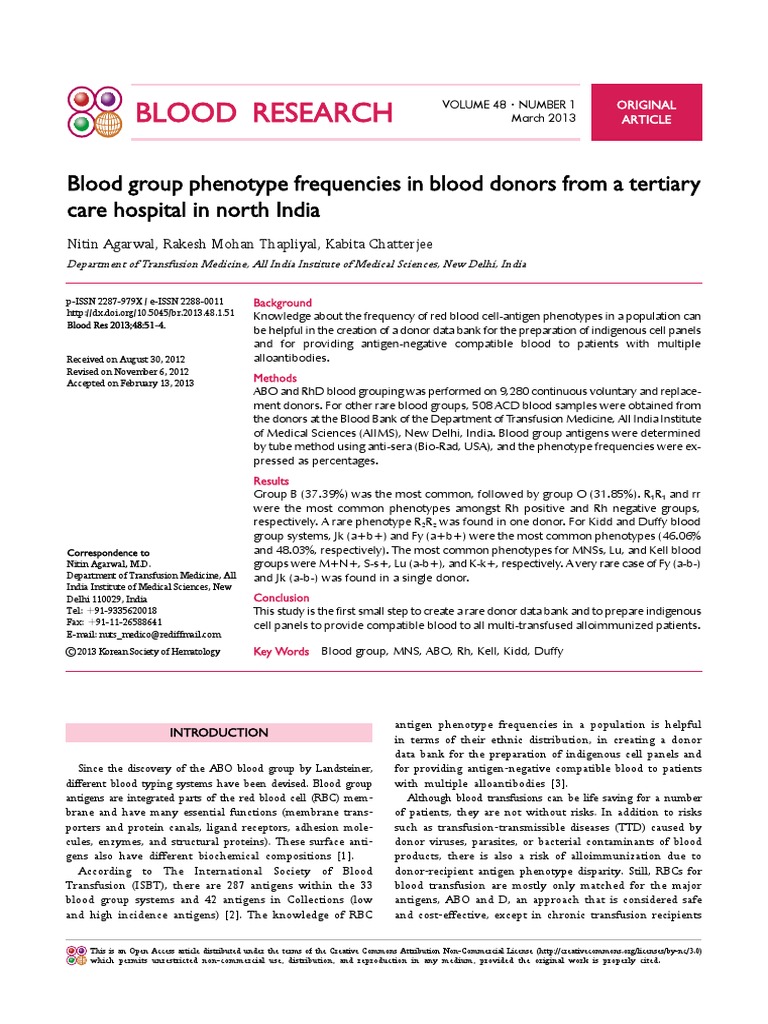 Blood Group Phenotype Frequencies in Blood Donors From A Tertiary | PDF ...