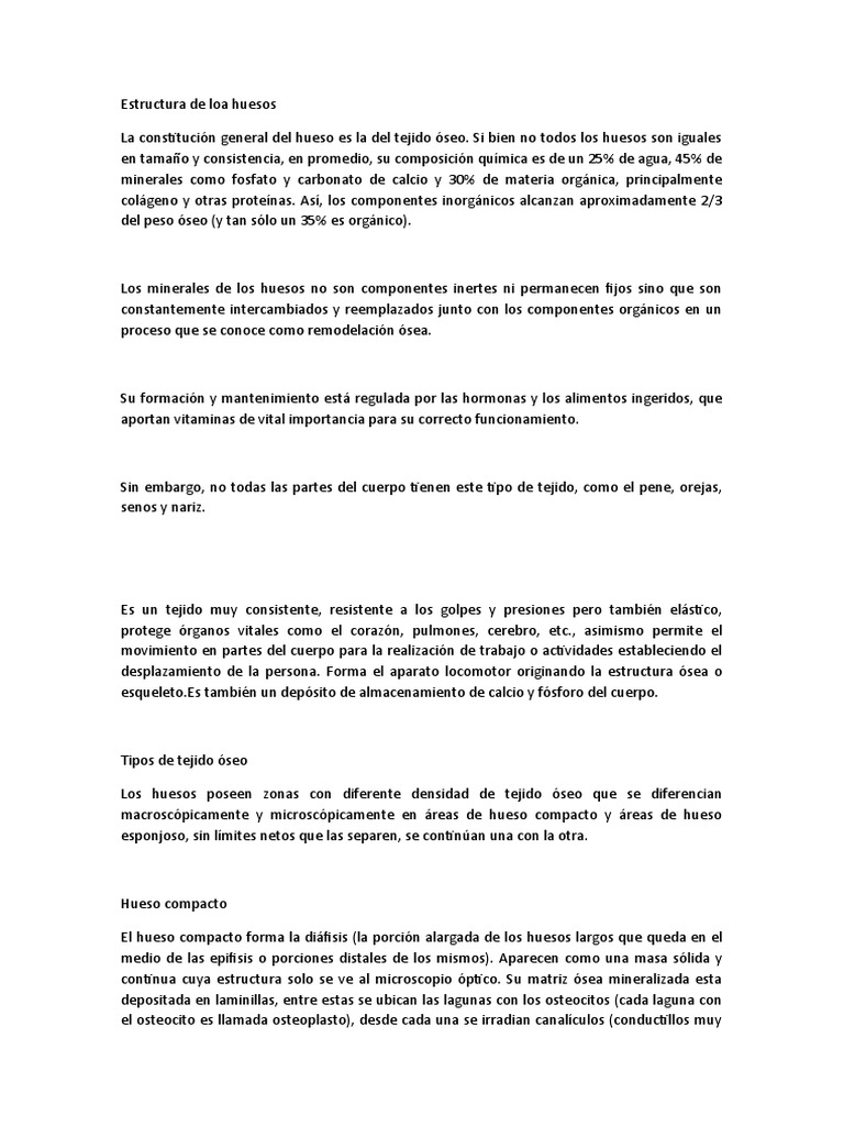 Estructura De Los Huesos Pdf Hueso Cartílago