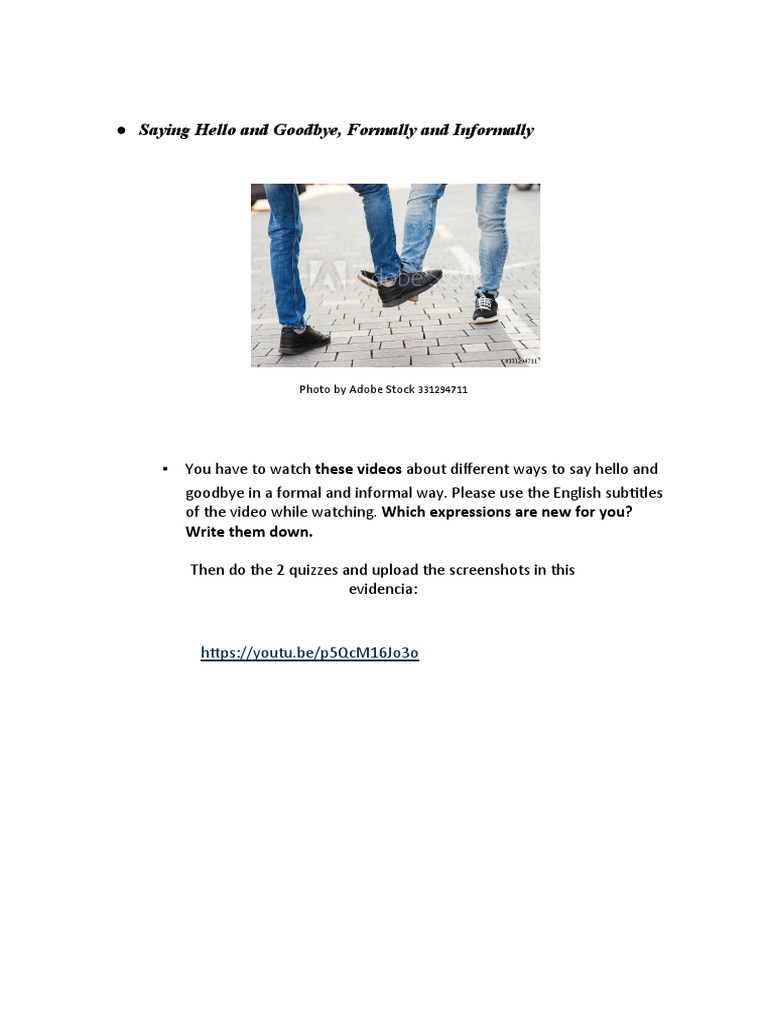 Saying Hello and Goodbye Formally and Informally | PDF