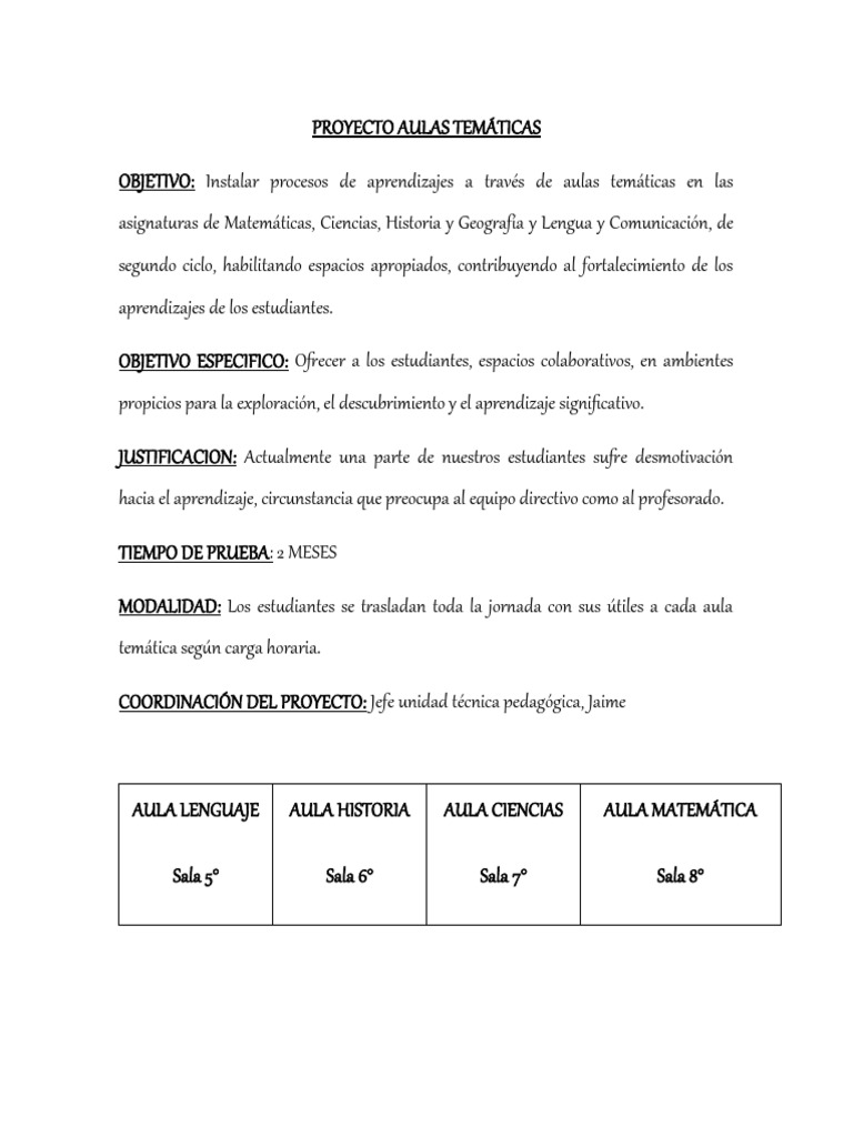 Proyecto Aulas Temáticas | PDF