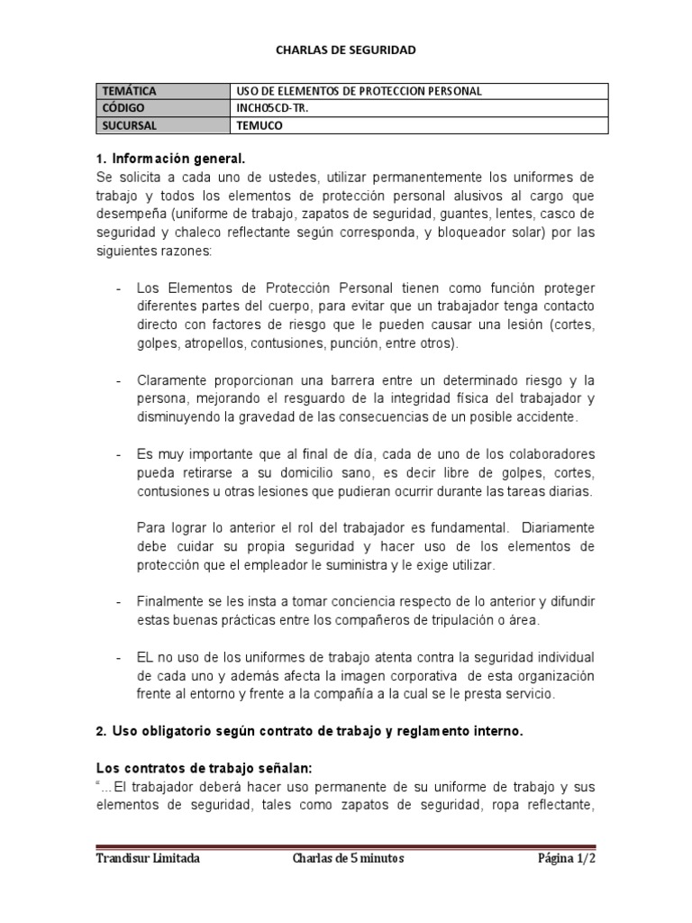 Charla para Entrega y Uso de EPP | PDF