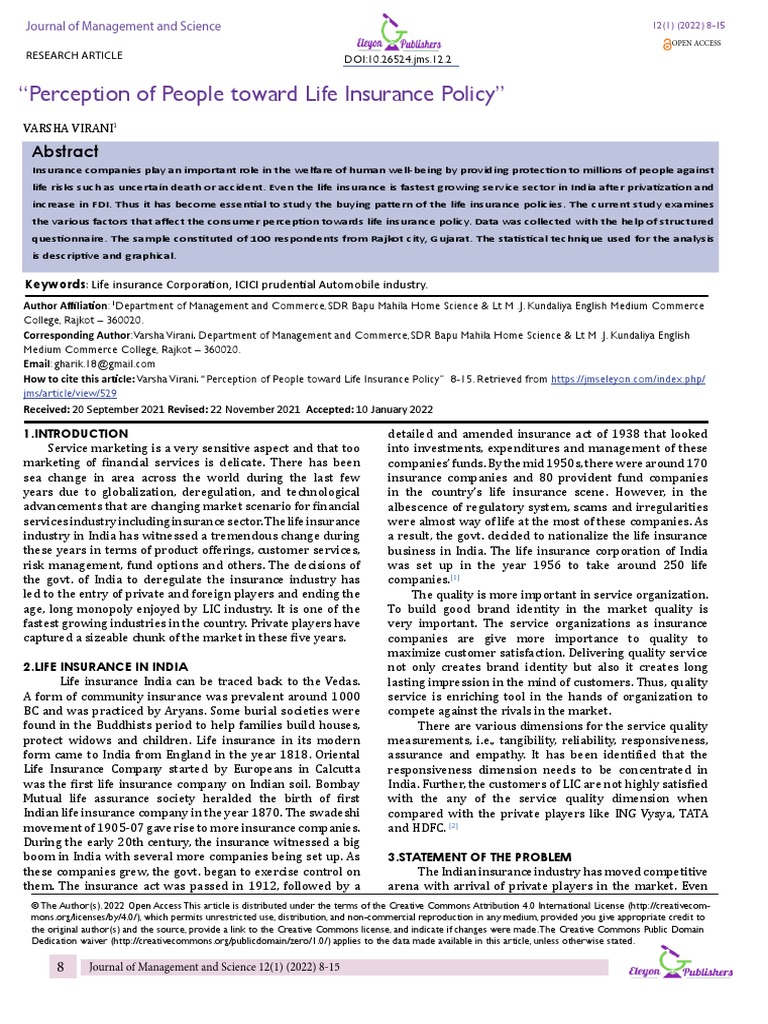 Perception of People Toward Life Insurance Policy | PDF | Insurance ...