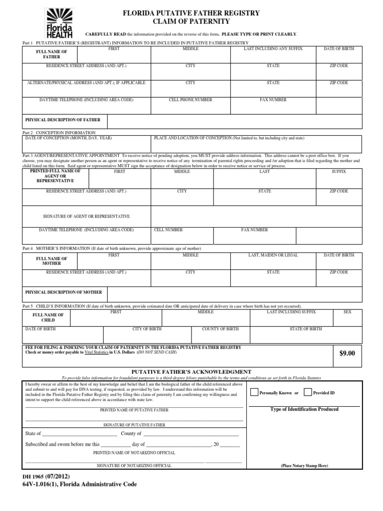 DHS Claim of Paternity | PDF | Father | Adoption