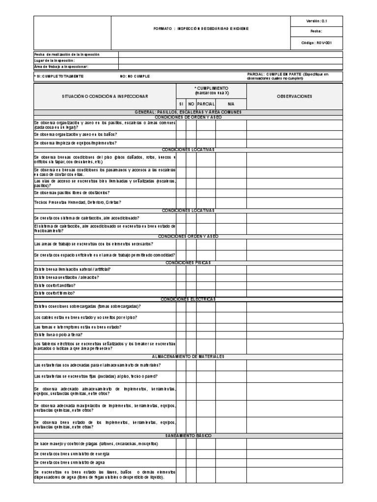 Formato para Inspeccion Nuevo | PDF | Agua | Higiene