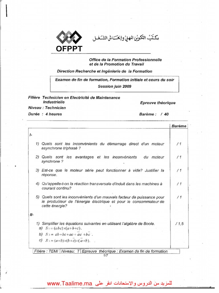 Corrige-De-Examen De-Fin-De-Formation-2009-Theorique-Temi | PDF