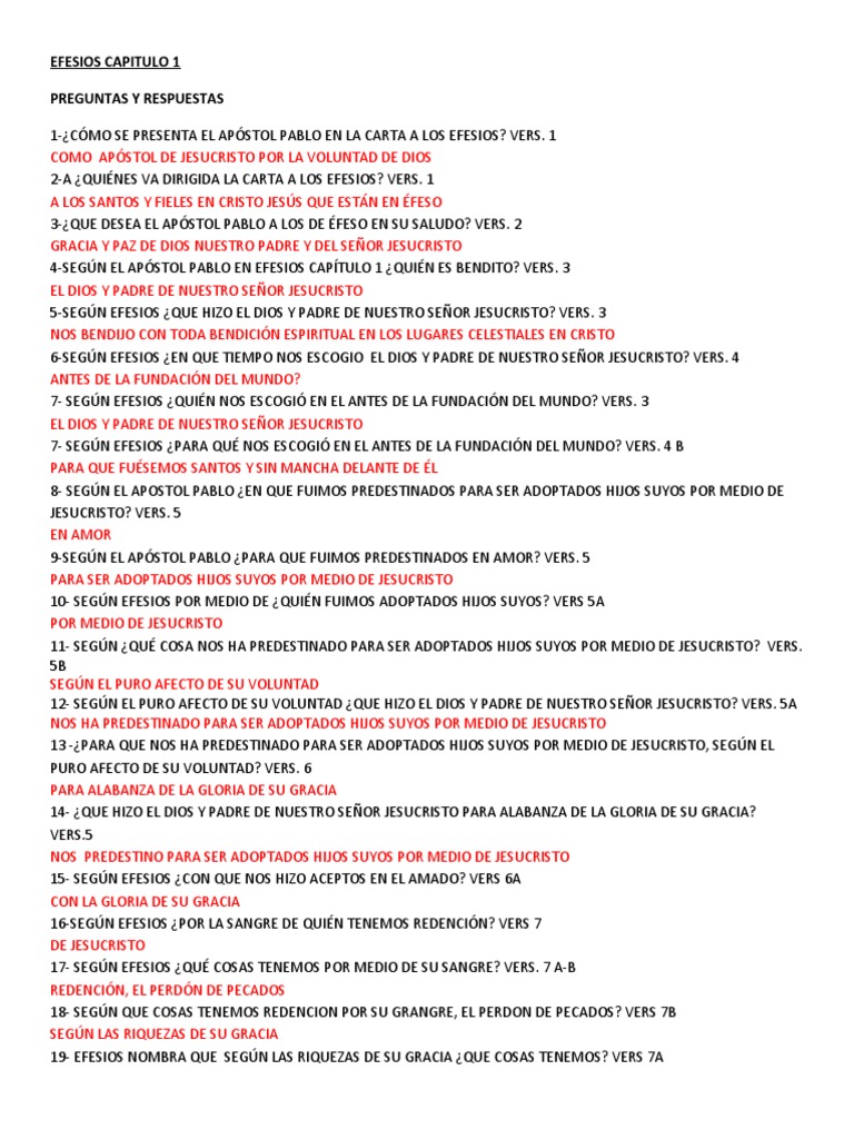 Preguntas y Respuestas: Efesios 1 | PDF | Cristo (título) | Pablo el ...