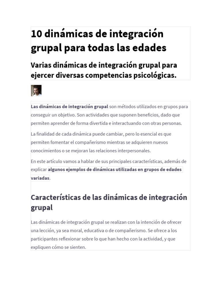Dinámicas de Integración Grupal Diversas | PDF | Aprendizaje | Ciencias ...