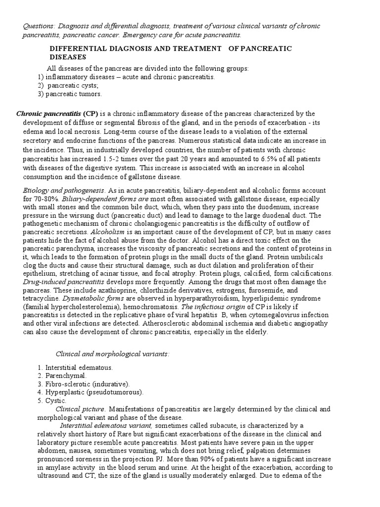 Chapter 4-DIFFERENTIAL DIAGNOSIS AND TREATMENT OF PANCREATIC DISEASES | PDF | Pancreas ...