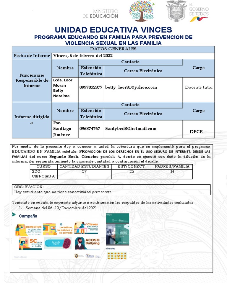 Unidad Educativa Vinces: Programa Educando en Familia para Prevencion de Violencia Sexual en Las ...