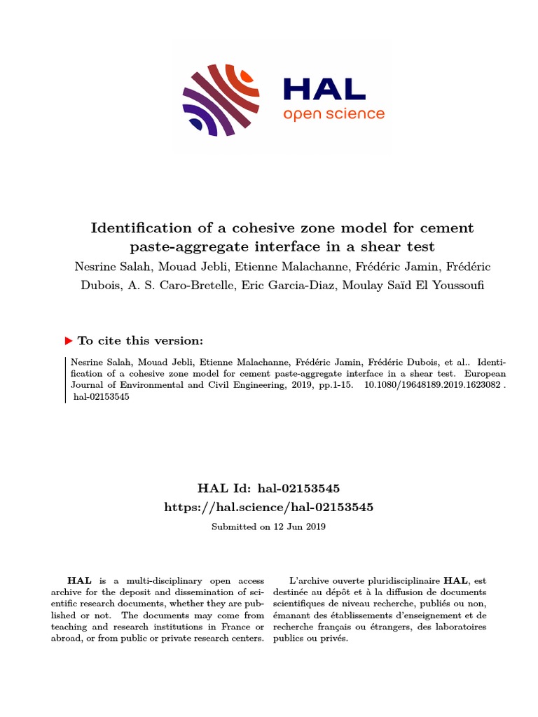 Identification of A Cohesive Zone Model For Cement Paste-Aggregate ... Identification of A Cohesive Zone Model For Cement Paste-Aggregate ...