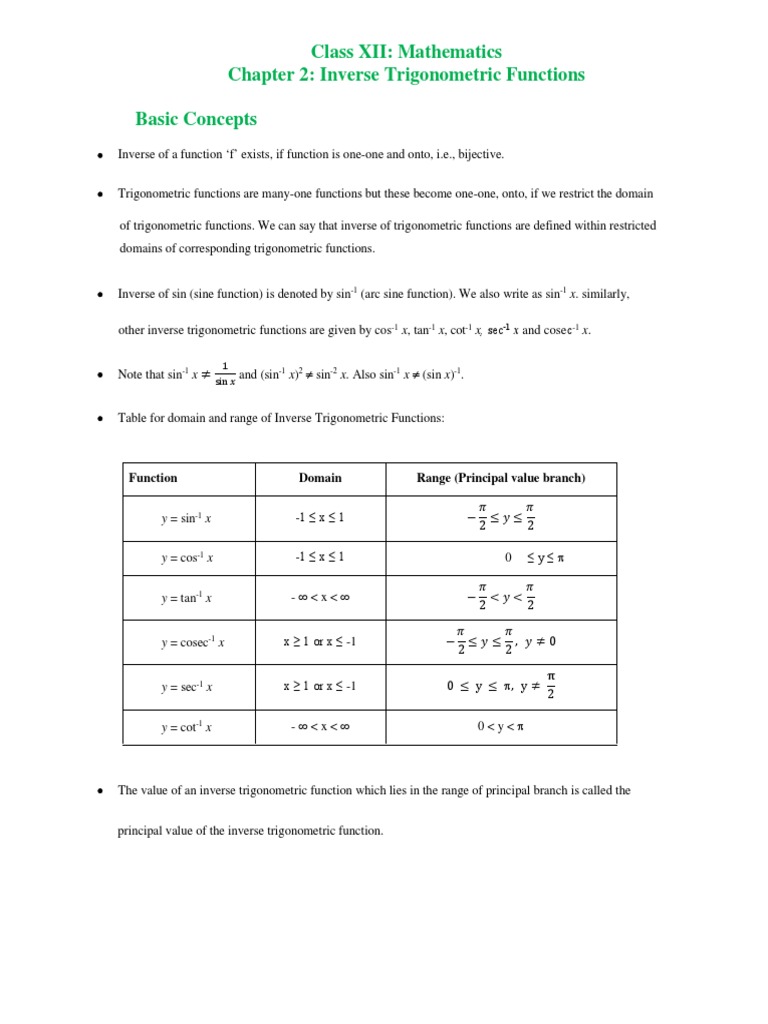 Inverse Trigonometric Functions | Download Free PDF | Function (Mathematics) | Trigonometric ...