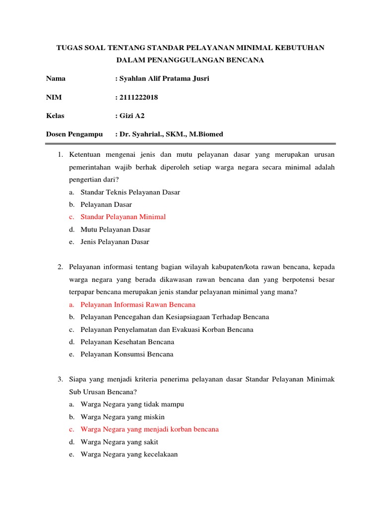 Soal Standar Pelayanan Bencana | PDF