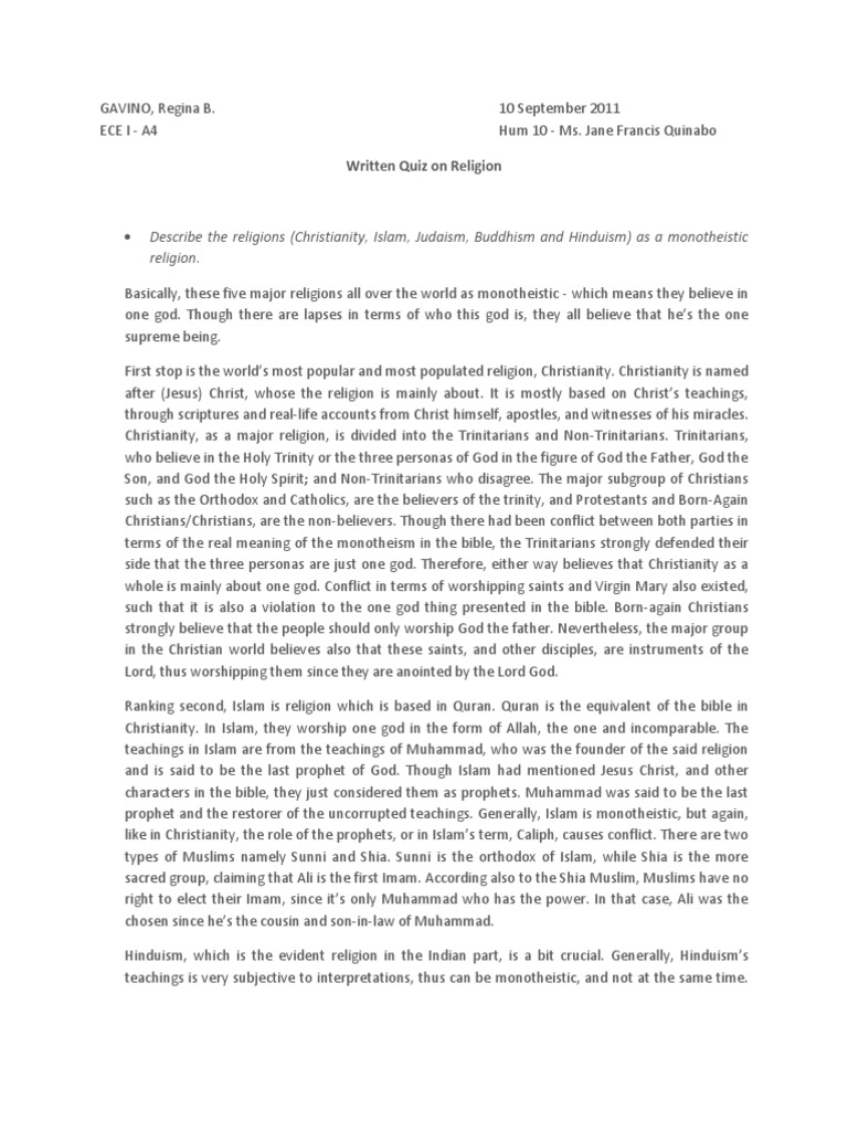 Overview of the Five Major Religions | PDF | Monotheism | God