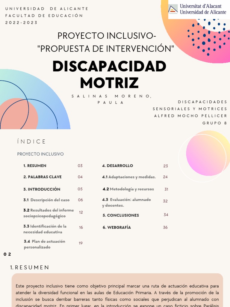 Proyecto Inclusivo | PDF | Inclusión (Educación) | Parálisis cerebral