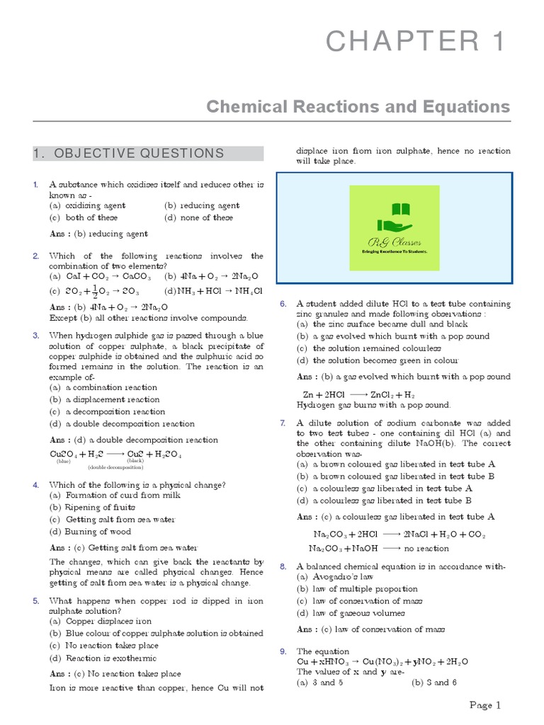 Class 10 Chemical Reactions Guide | PDF | Redox | Chemical Reactions