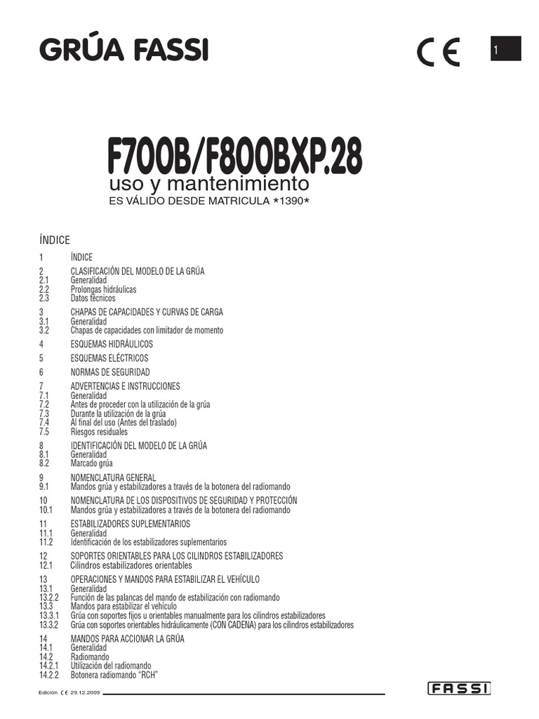 Guía de operación y mantenimiento de la grúa Fassi | PDF | Grúa (máquina) | Camión