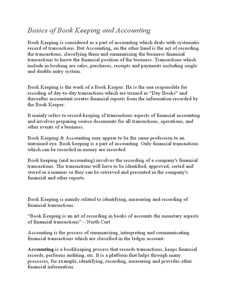 Basics of Book Keeping and Accounting | PDF | Bookkeeping | Valuation ...