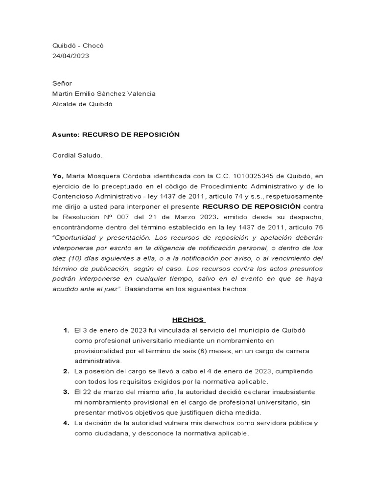 Modelo de Recurso de Reposicion | PDF