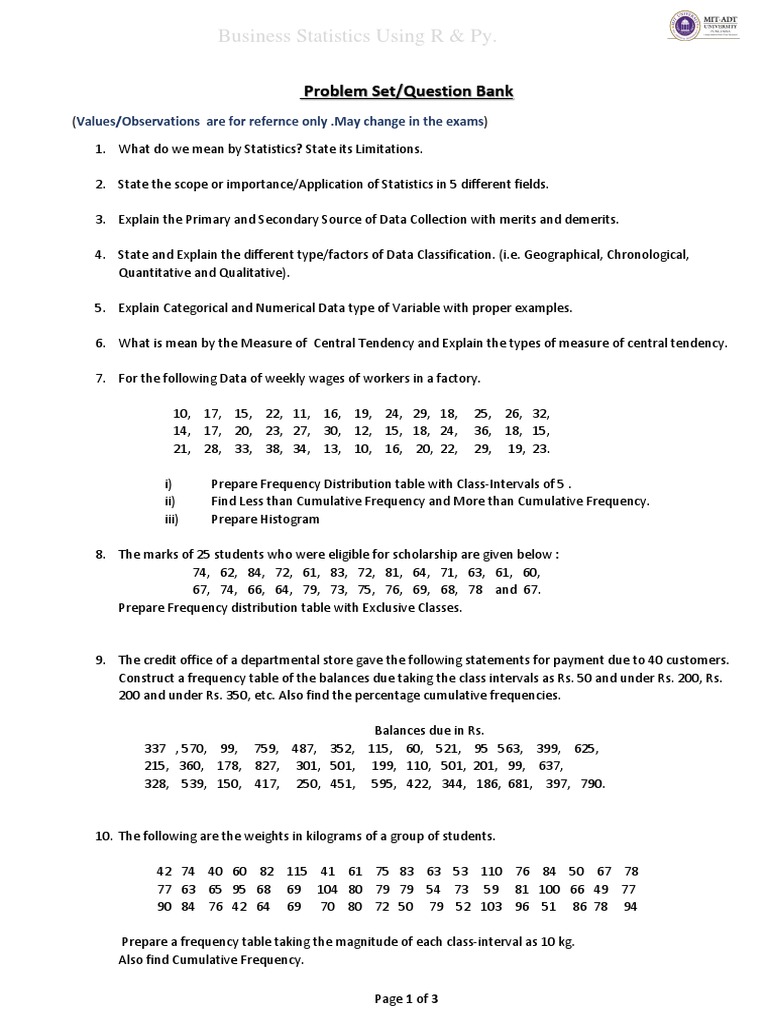 Business Statistics Problem Set | PDF