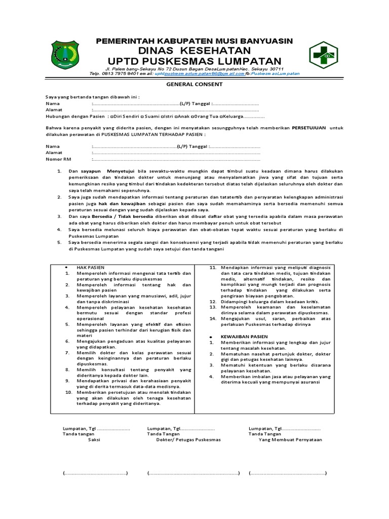 General Consent PKM Lumpatan | PDF | Pengembangan Diri | Kesehatan Holistik