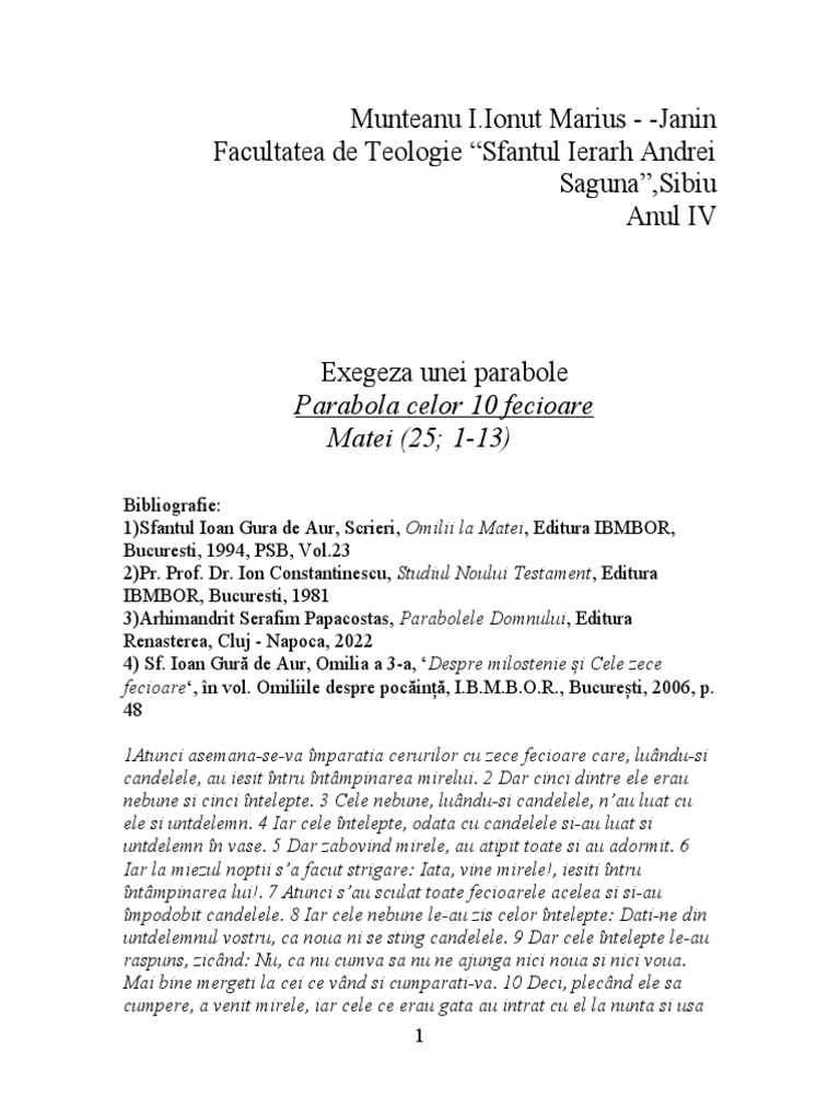 Exegeza unei parabole | PDF