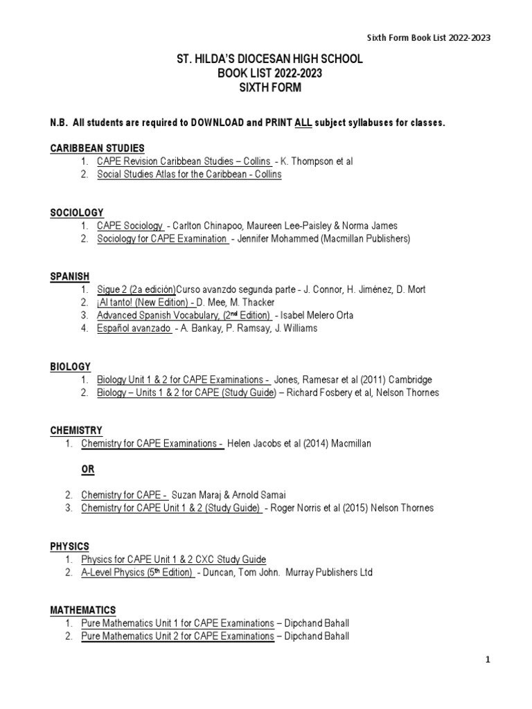 Updated SIXTH FORM Booklist 2022-2023 | PDF | Science & Mathematics ...