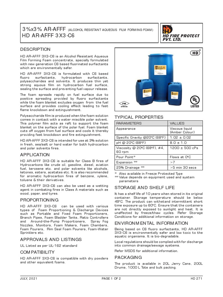 HD-271-AR-AFFF-3x3-C6 Ficha Tecnica | PDF | Chemistry | Materials