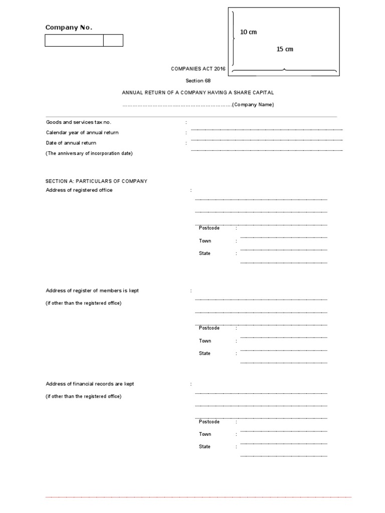 Section 68 Annual Return Template | PDF