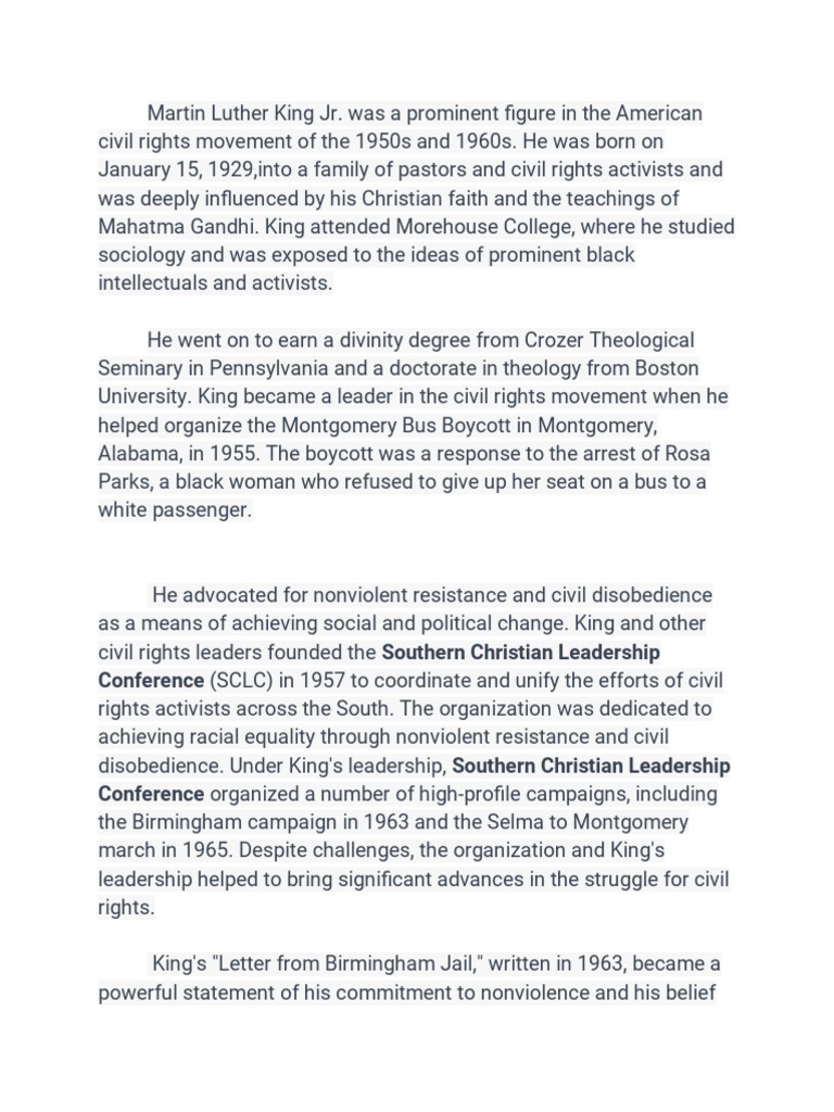 Martin Luther King | PDF | Martin Luther King Jr. | Civil Disobedience