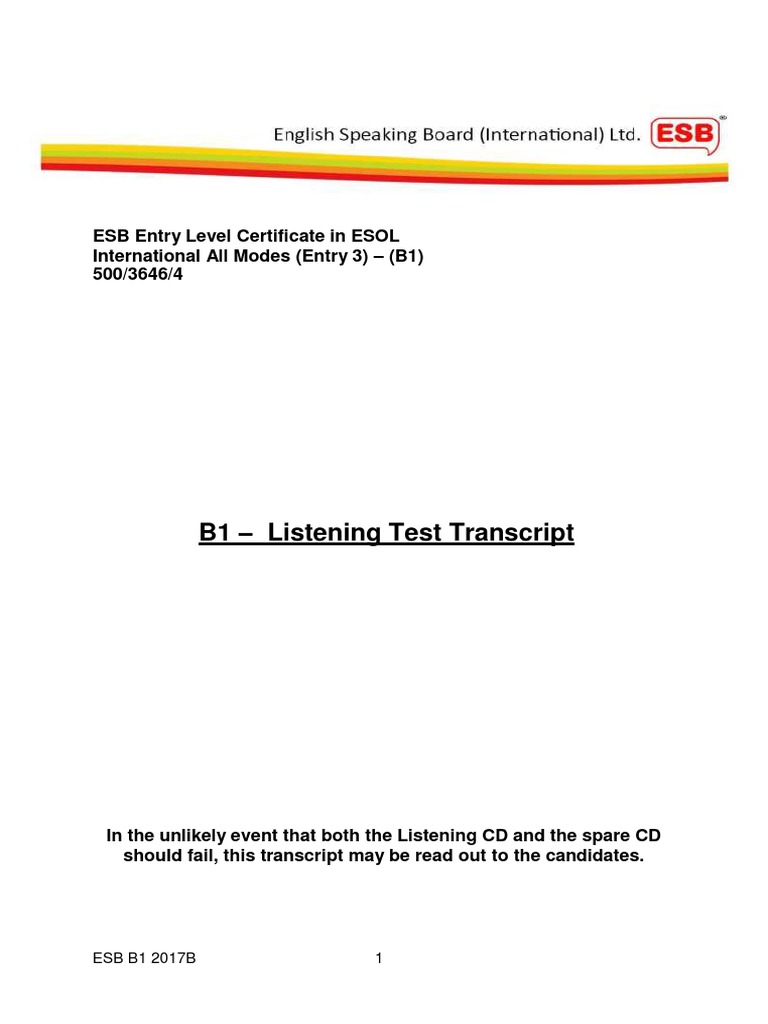 ESB B1 Listening Transcript 2017B | PDF