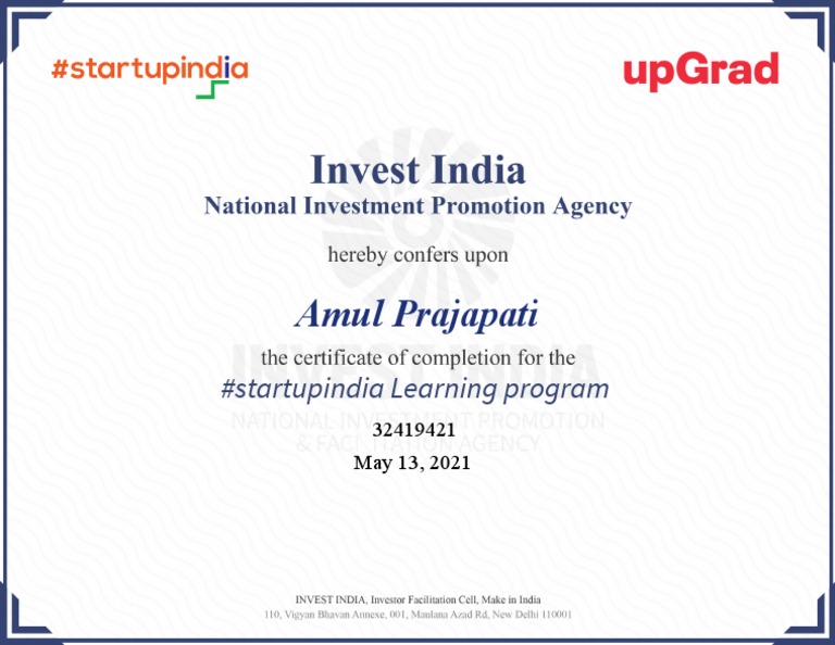 Startup India Certificate | PDF Startup India Certificate | PDF