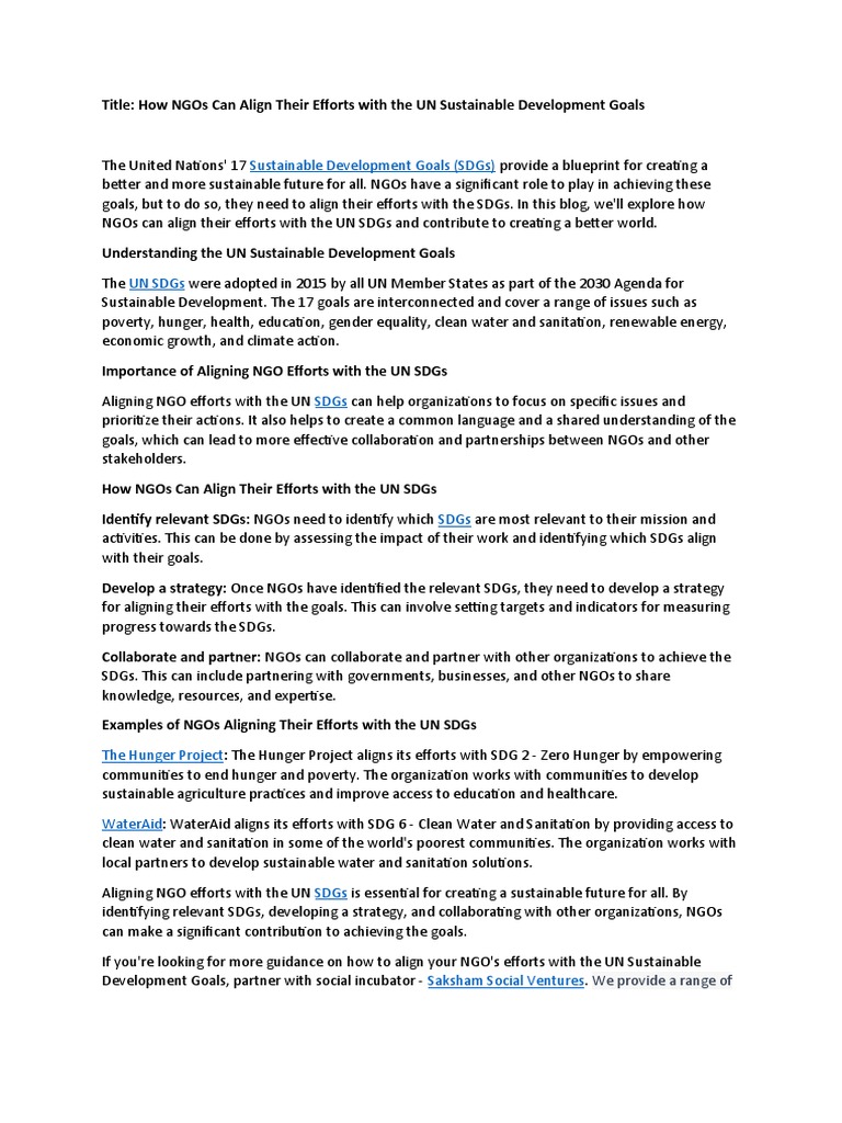 How NGOs Can Align Their Efforts With The UN Sustainable Development ...