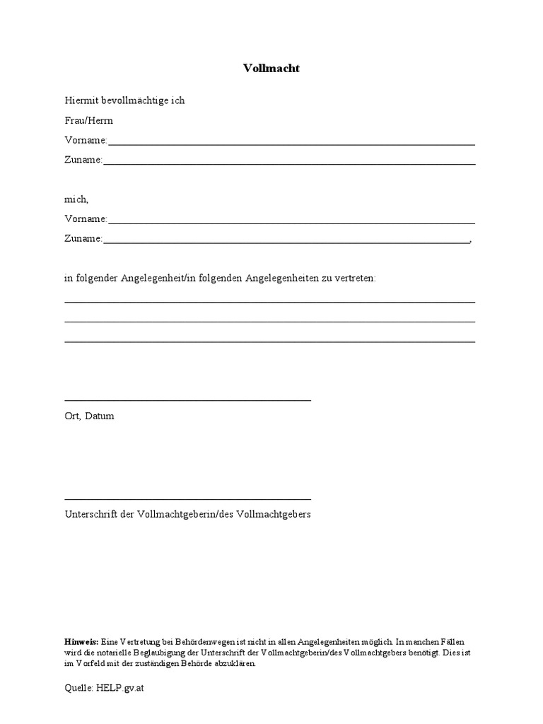 Vollmacht Muster Oegvat 1 | PDF