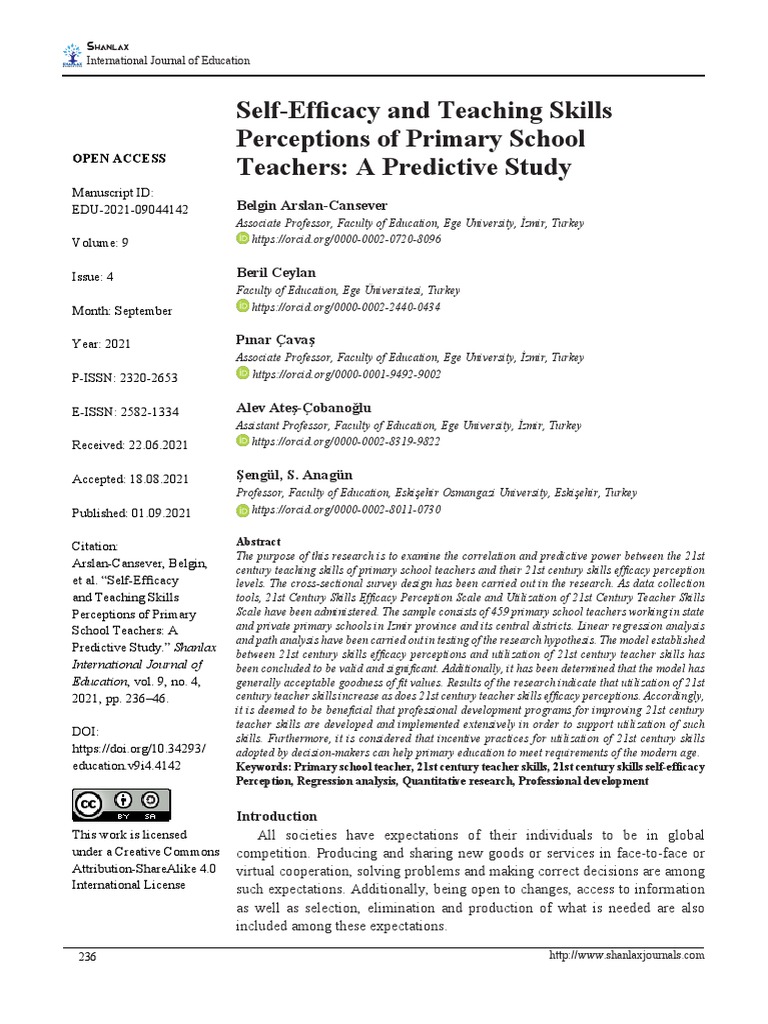 Primary Teachers' Self-Efficacy Study | PDF | Dependent And Independent ...