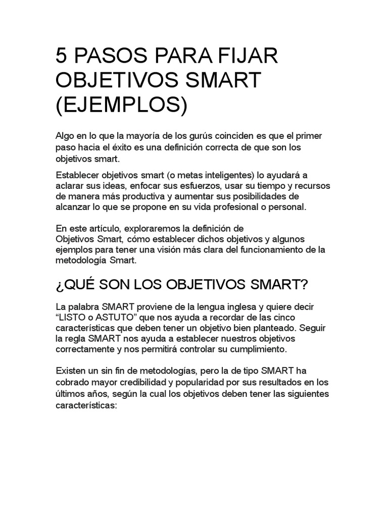 5 Pasos para Fijar Objetivos SMART | PDF | Felicidad | Red mundial