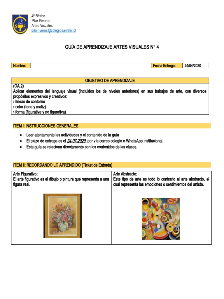 Guía de Aprendizaje Artes Visuales 4º Básico | PDF | Color | Aprendizaje